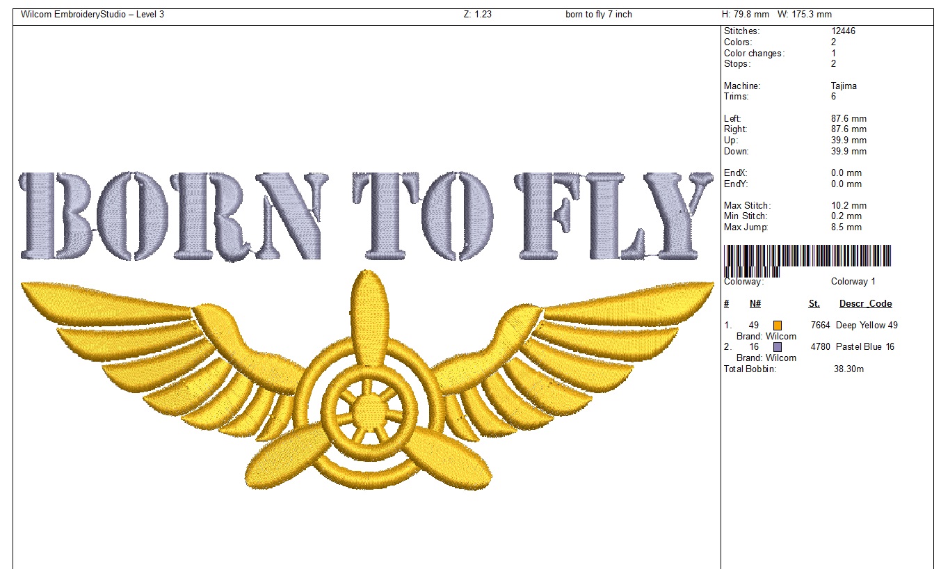 pilot wings embroidery, aviation embroidery, born to fly embroidery, airplane embroidery design ...